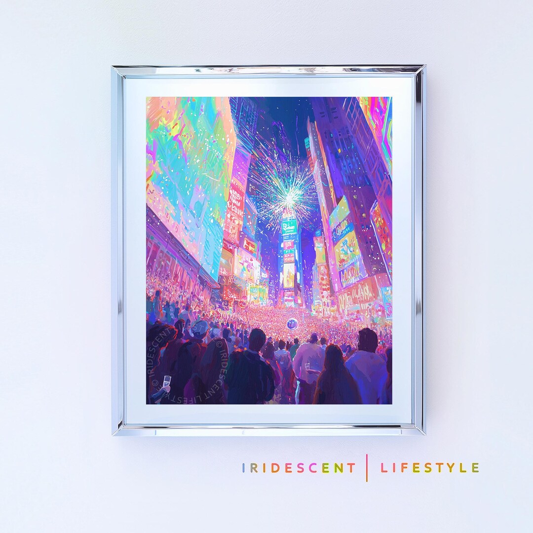 Iridescent New Year's Eve Times Square Fireworks Scene - Printable Wall ...