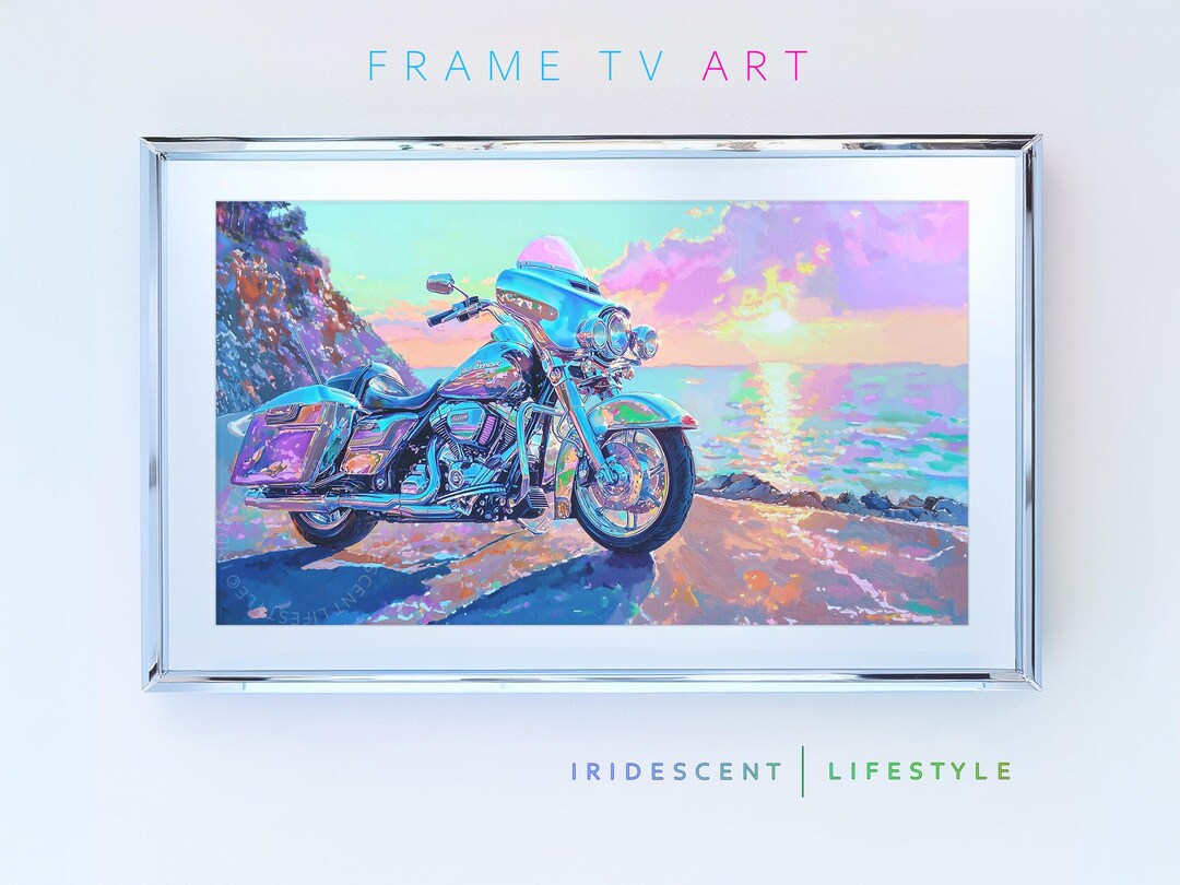 Iridescent Vintage Motorcycle Art, Retro Coastal Digital Download ...