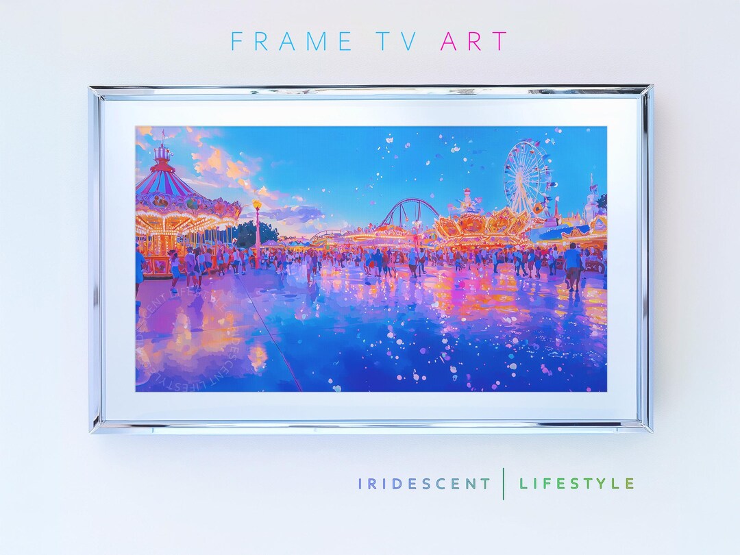 Iridescent Amusement Park Frame TV Art Digital Download, Colorful Dusk ...