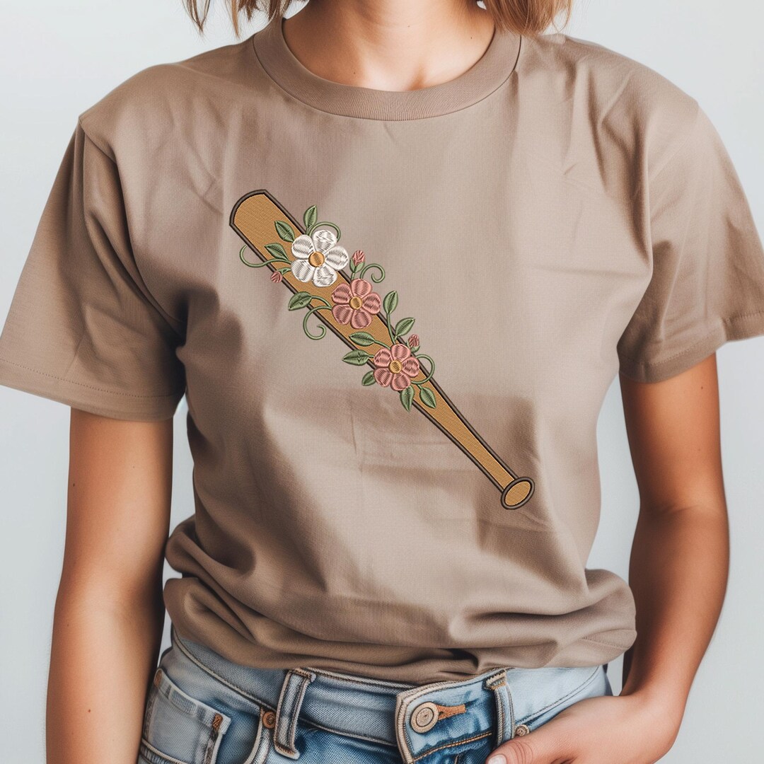 Floral Baseball Bat Embroidery, Flower Softball Embroidery File ...