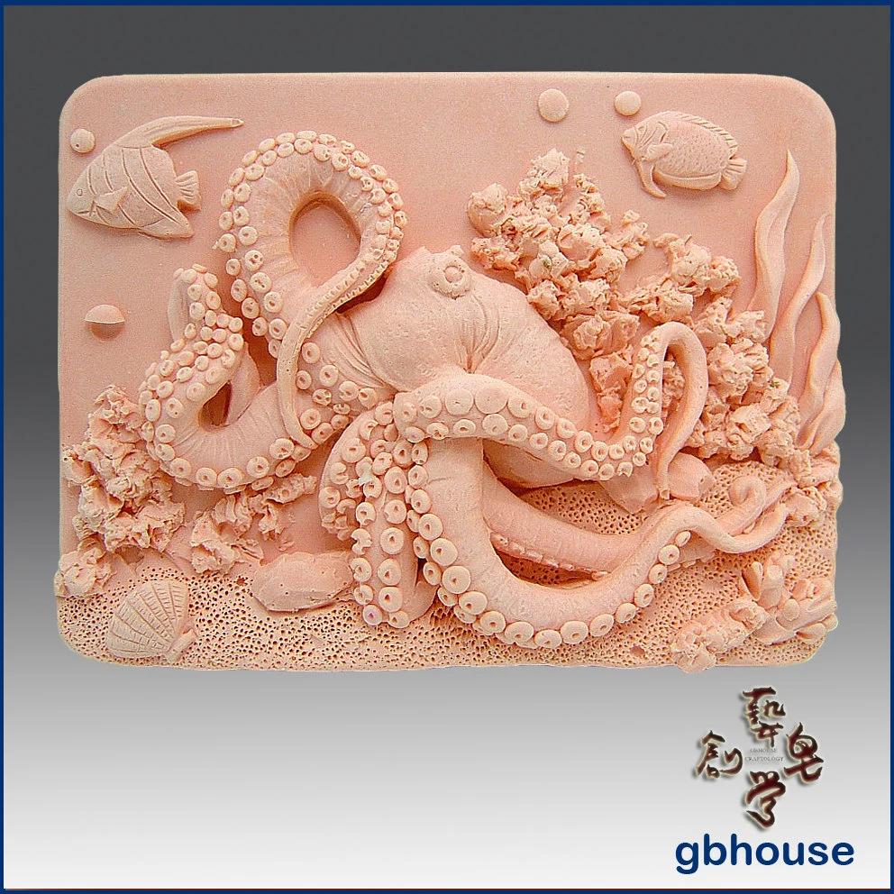 2D Octopus on Coral Reef Silicone Mold | Artistic Relief Design for ...