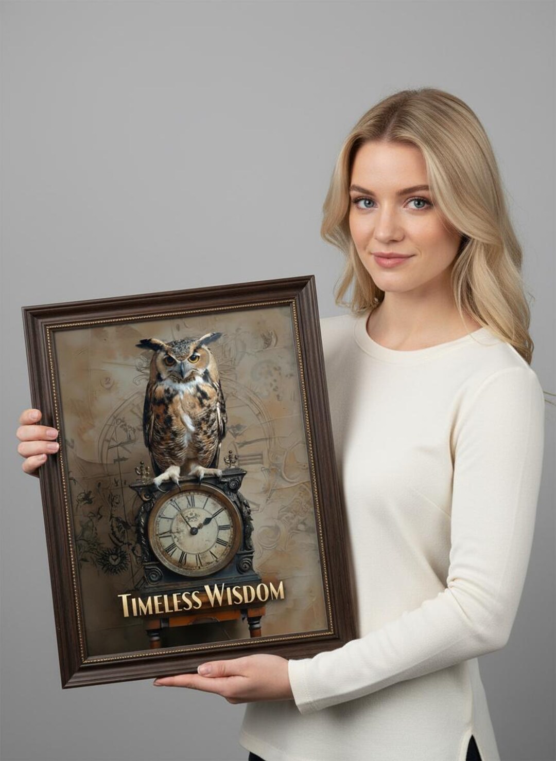 Timeless Wisdom | Owl and Clock Wall Art | Steampunk Animal Poster for ...