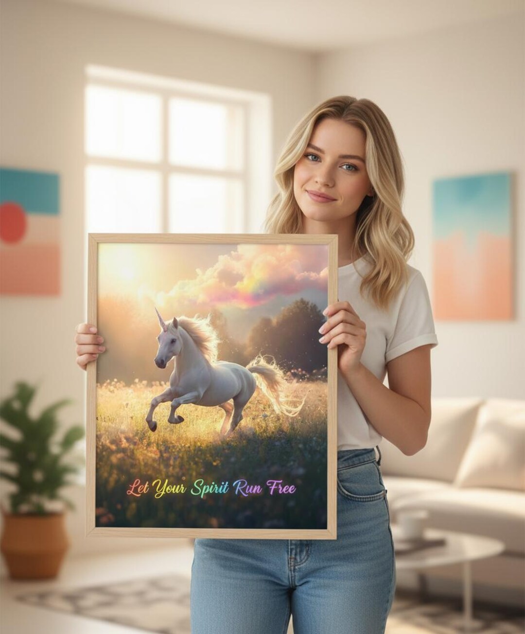 Let Your Spirit Run Free | Unicorn Rainbow Wall Art | Inspirational ...