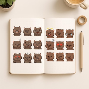 Wombat Chibi Digital Stickers | 45 Hand-drawn Cute Planner Stickers PNG ...