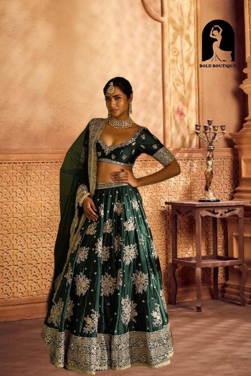 Teal Green Beautiful Indian Wedding Function Lehenga Choli Party Wear ...