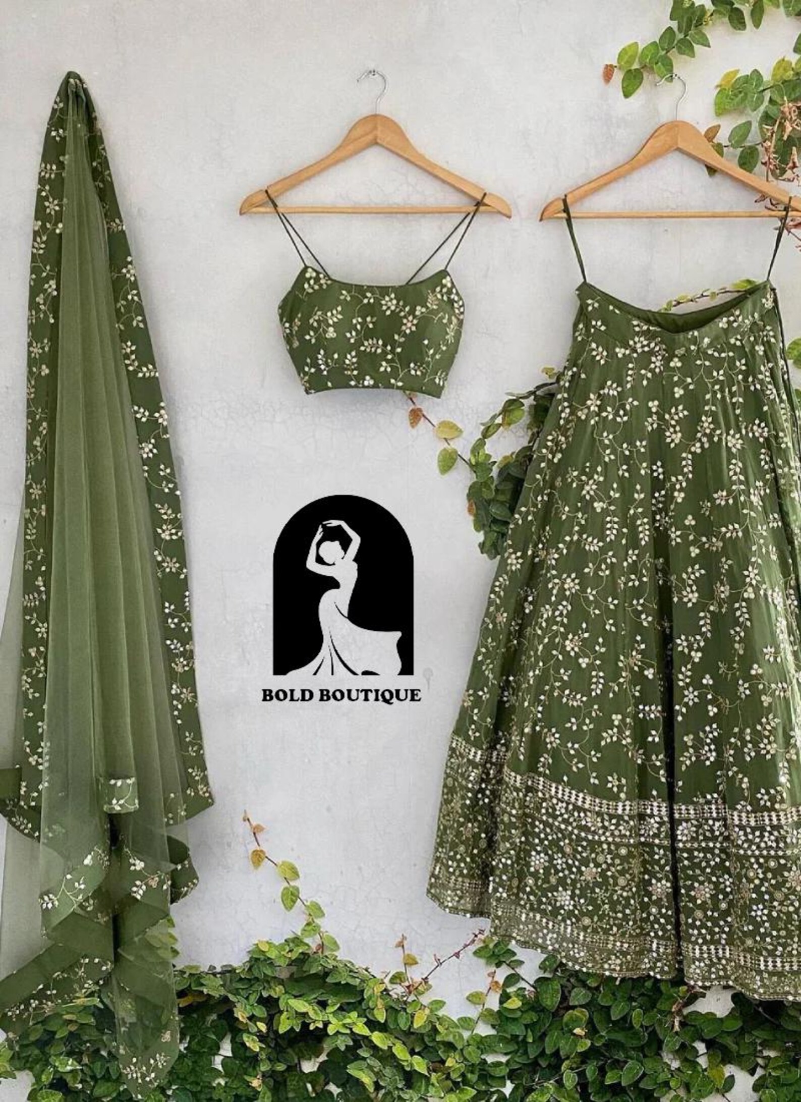 Green Color Mehendi Reception Wear Lengha Choli Outfits Bollywood Style ...