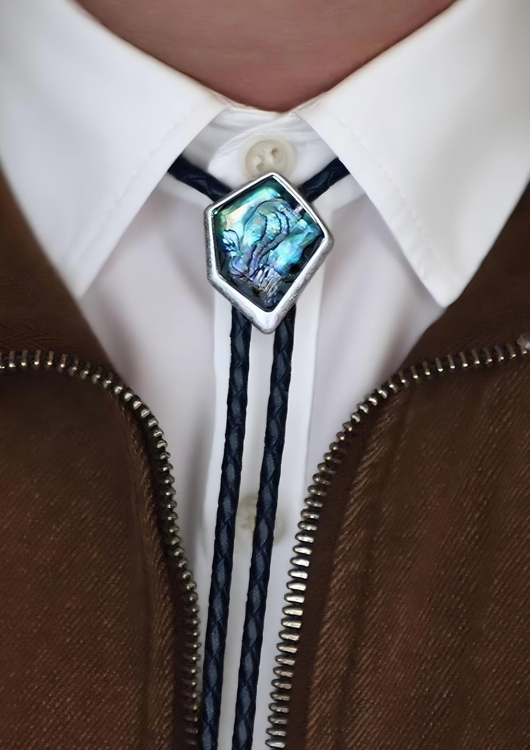 Iridescent Abalone Bolo Tie: Handcrafted Alloy Frame, Leather Cord - Etsy