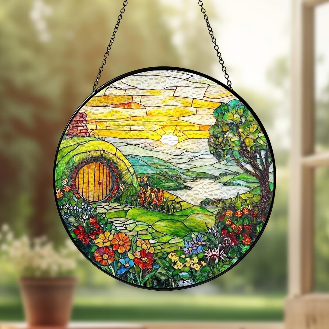 House Stained Glass Suncatcher Hanging Window, Fantasy Home Decor, Gift ...