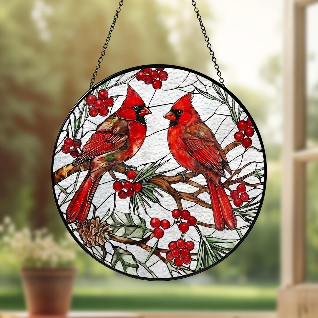 Red Cardinal Stained Glass Suncatcher, Cardinal Window Hanging, Red ...