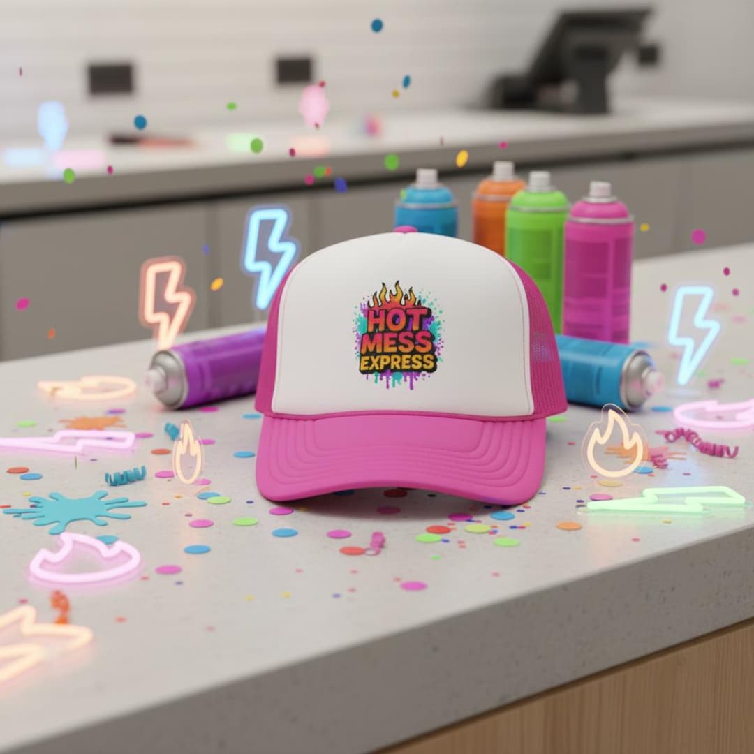 Hot Mess Express Trucker Cap | Colorful Flame Graphic - Etsy