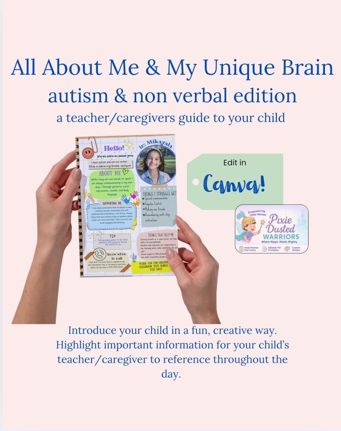 All About Me Autism Non Verbal Poster Pre K Back to School Editable ...