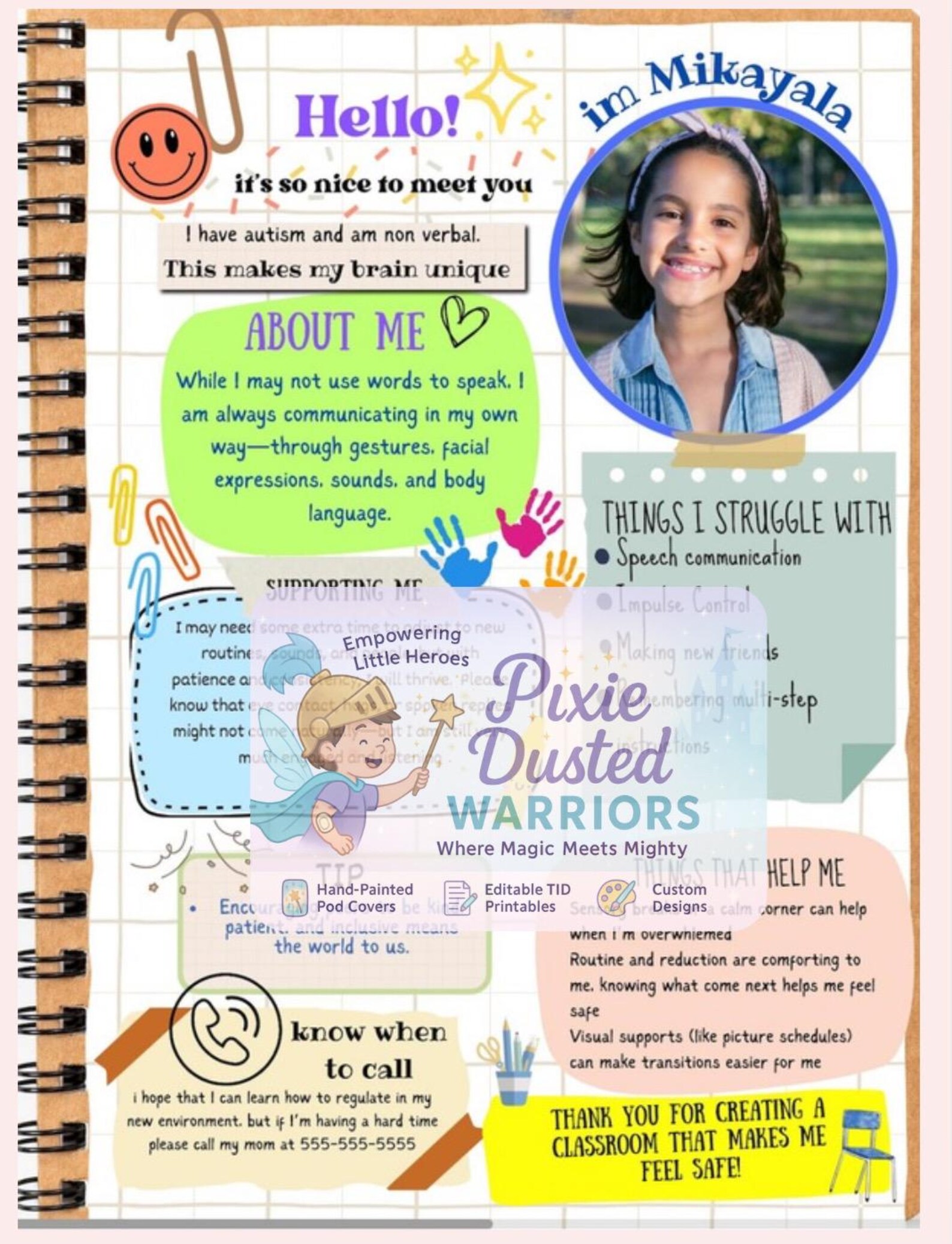 All About Me Autism Non Verbal Poster Pre K Back to School Editable ...