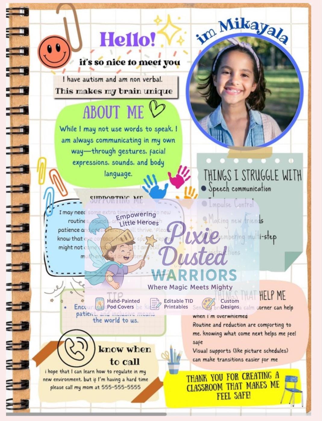 All About Me Autism Non Verbal Poster Pre K Back to School Editable ...