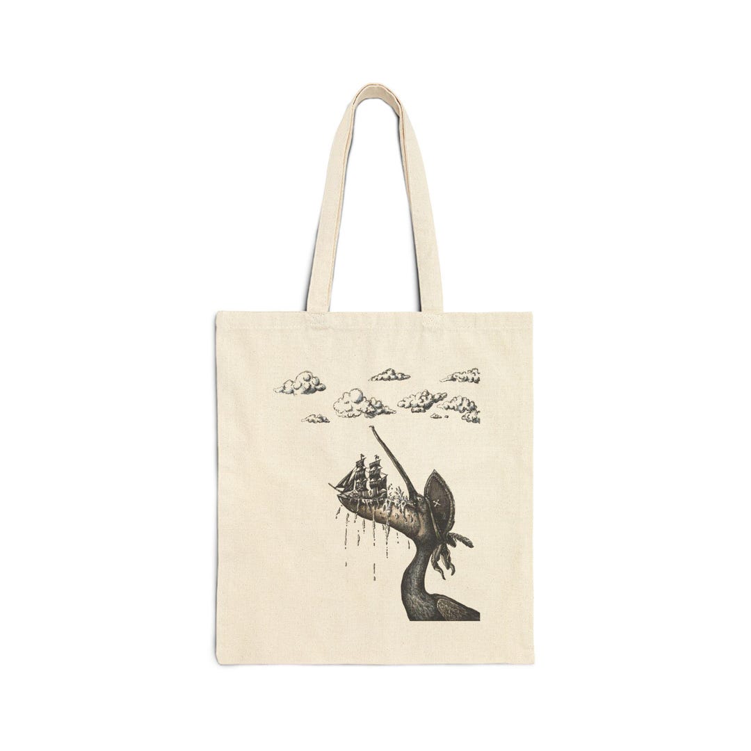 Pelican With Pirate Ship Tote Bag / Big Gulp / Maritime Theme Hand Bag ...