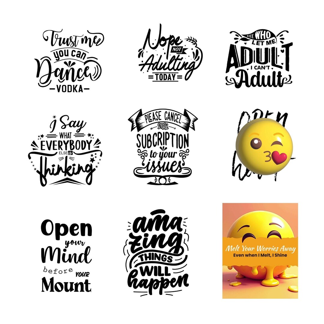 27 PNG Sticker Bundle to Print on T-shirt or Tote Bag | Digital ...