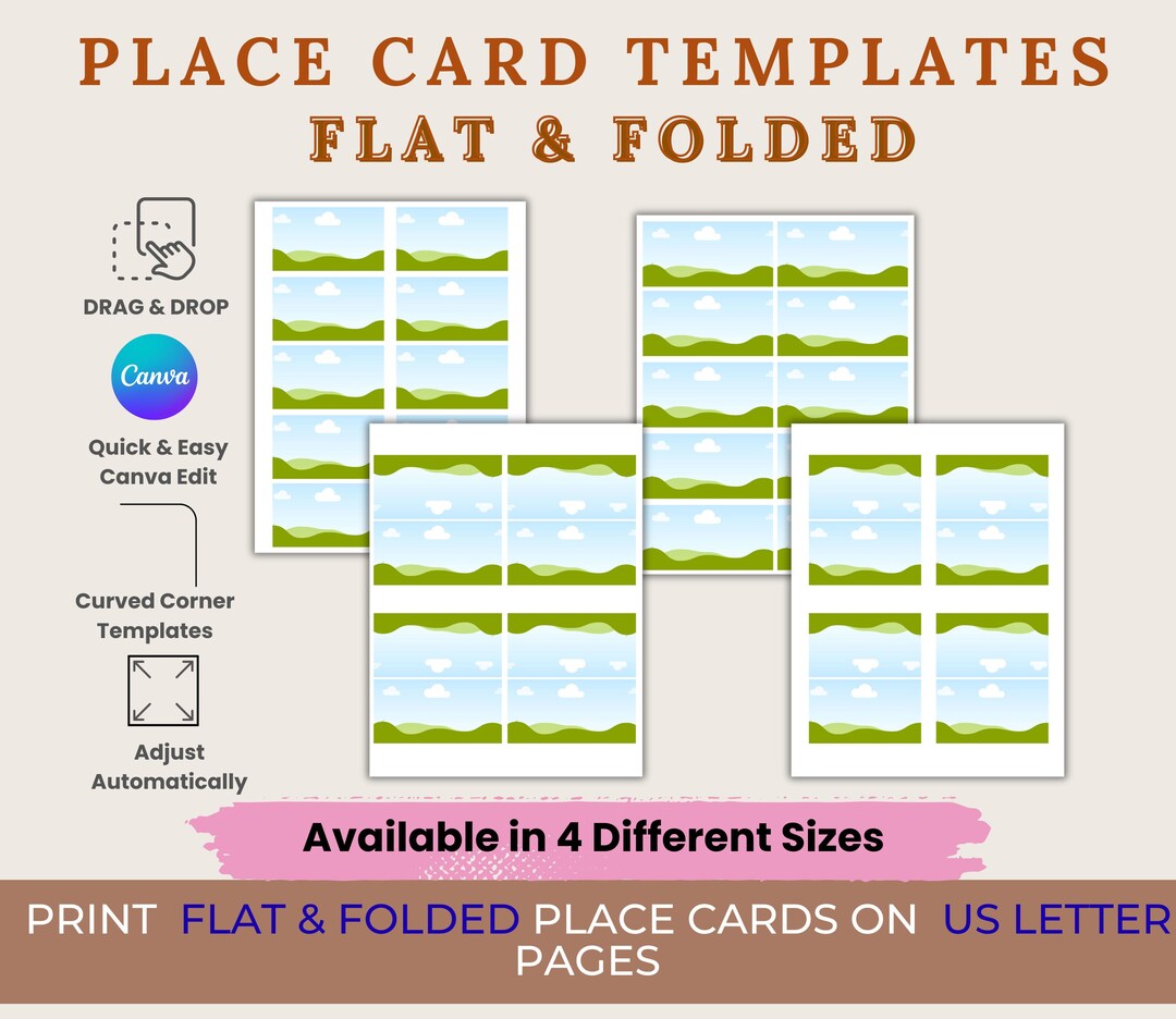 Place Cards Printing Template | Printable Flat & Folded Wedding Table ...