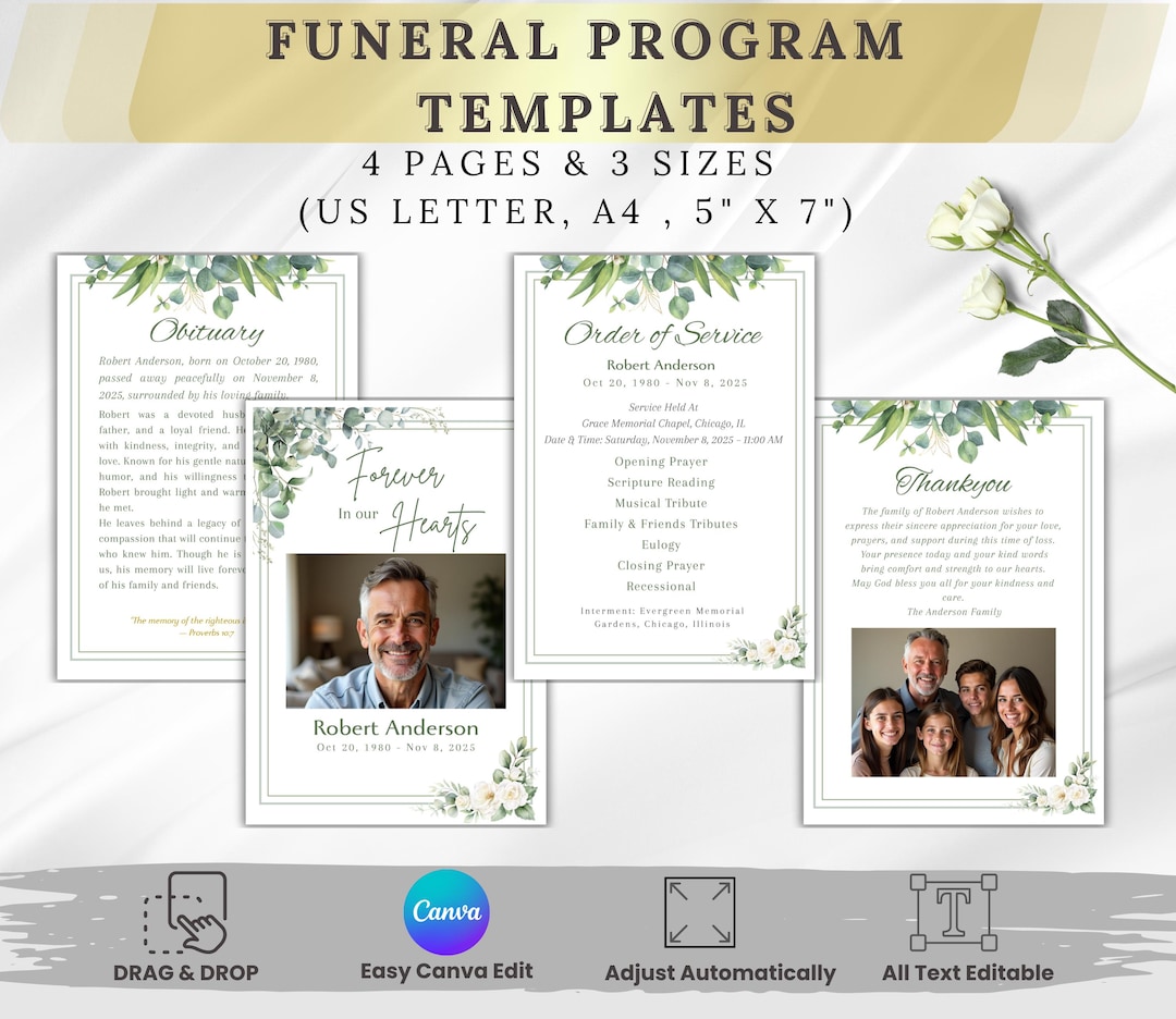 Obituary Template | Editable Obituaries Ceremony Program Design ...