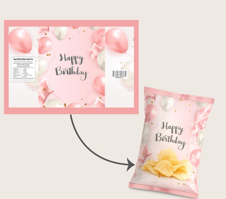 Editable Chip Bag Template Canva , Custom Snack Bag Mockup, Birthday ...