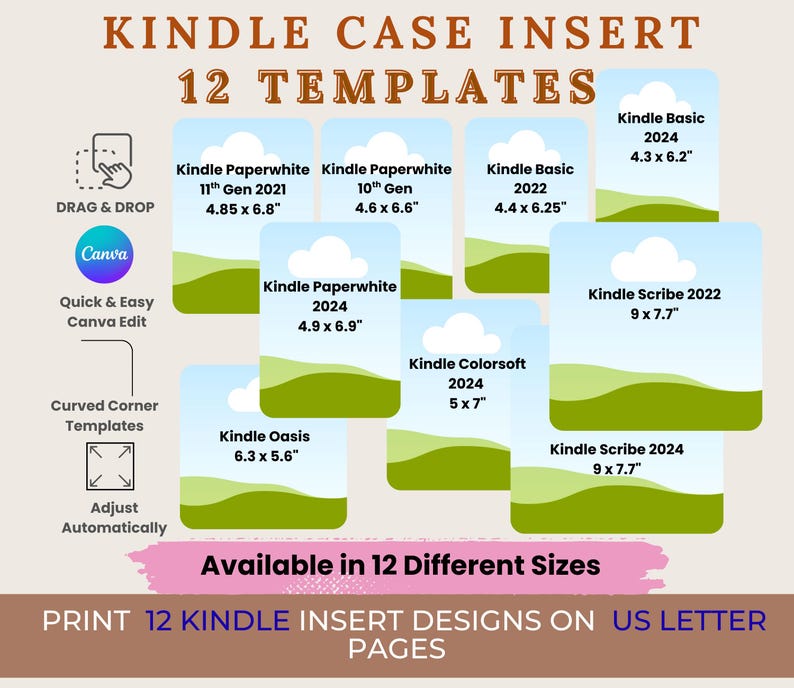 12 Kindle Insert Printing Canva Templates | Editable Kindle Fit Insert ...