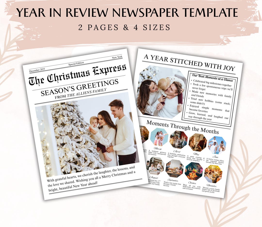 Editable Newspaper Template Christmas Newsletter | Year in Review ...