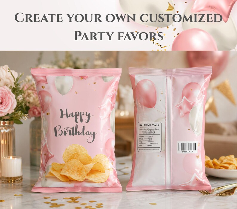 Editable Chip Bag Template Canva , Custom Snack Bag Mockup, Birthday ...