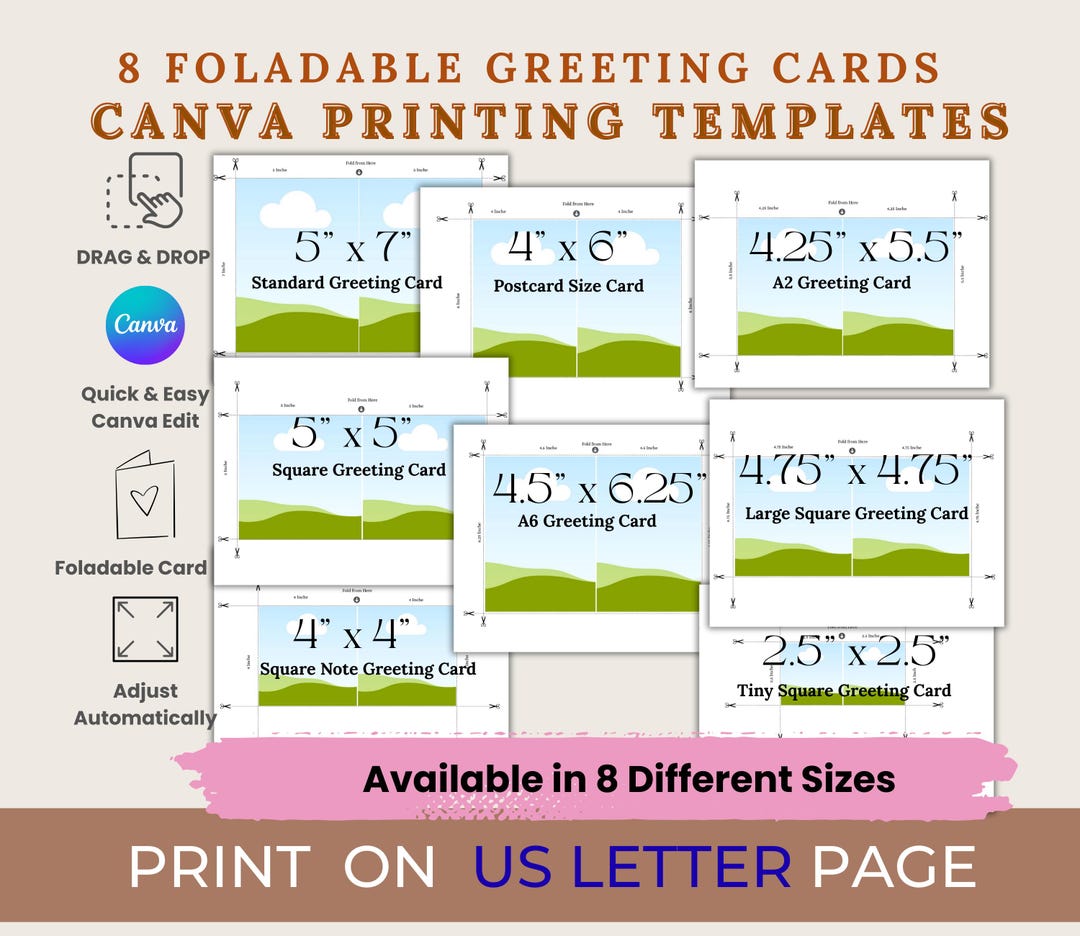 8 Foldable Cards Printing Templates | DIY Drag & Drop Printable Card ...