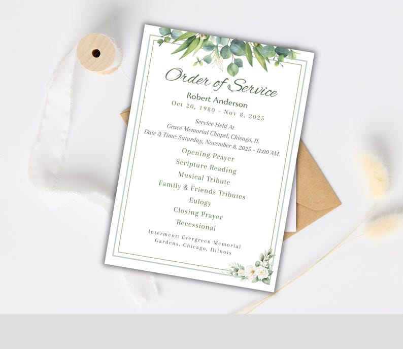 Obituary Template | Editable Obituaries Ceremony Program Design ...