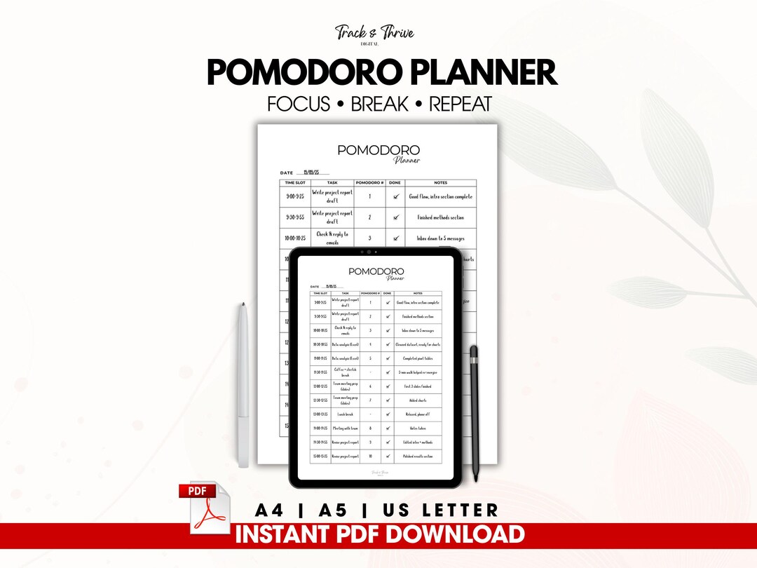 Pomodoro Planner | Task Prioritization and Time Management | Printable ...