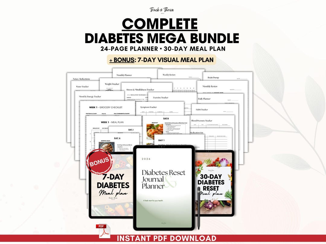 Diabetes Mega Bundle | Meal Planning System + Trackers & Bonus Visual ...