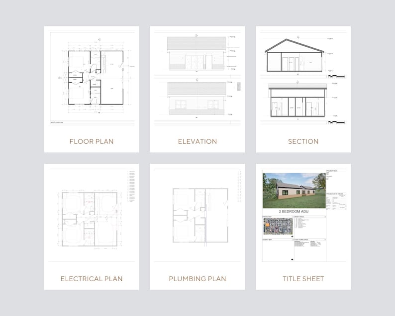 Modern 2 Bedroom, 2 Bathroom ADU Plan (742 Sq Ft) — PDF Drawing Set ...