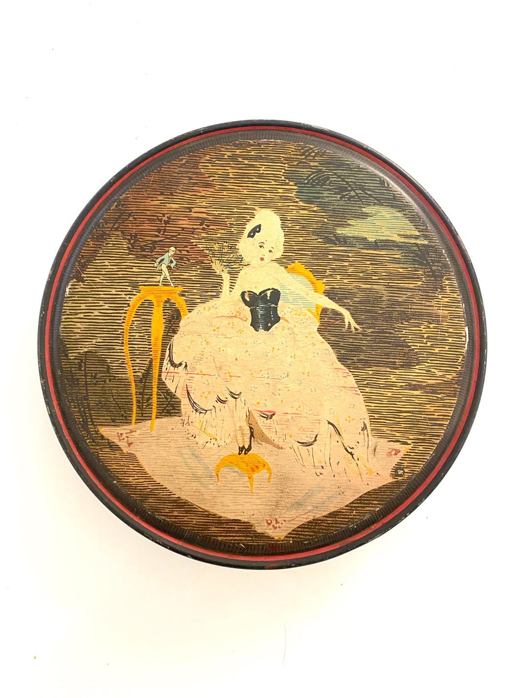 1920s Art Deco Powder Tin by Canco – Antique Illustrated Lady Vanity ...