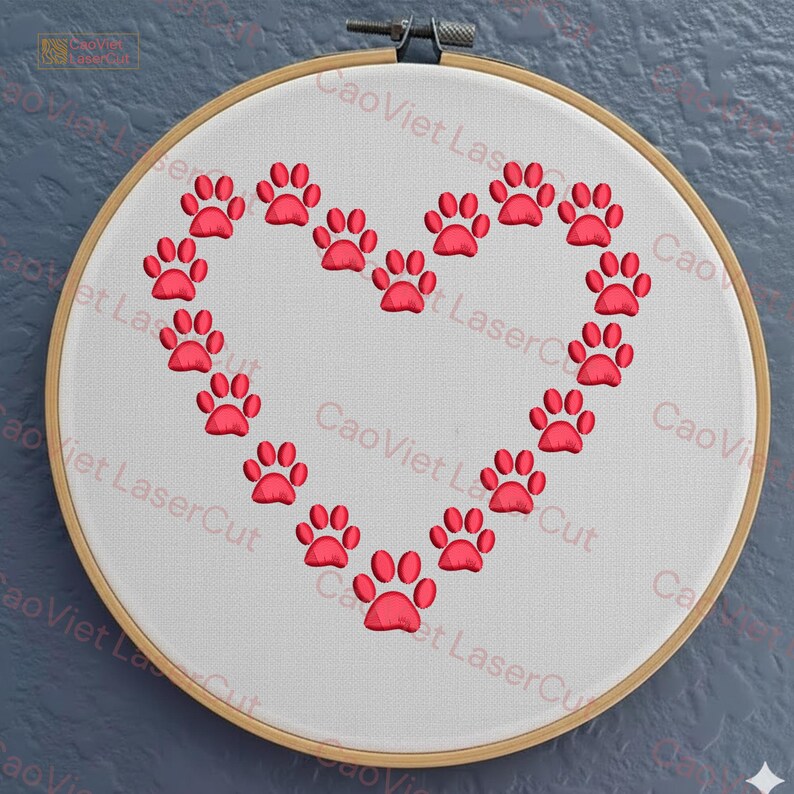 Paw Heart Embroidery Design, Valentine's Pet Stitch Pattern, Love Paw ...