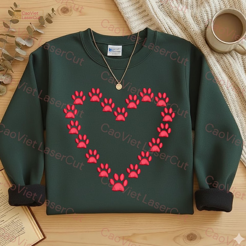 Paw Heart Embroidery Design, Valentine's Pet Stitch Pattern, Love Paw ...