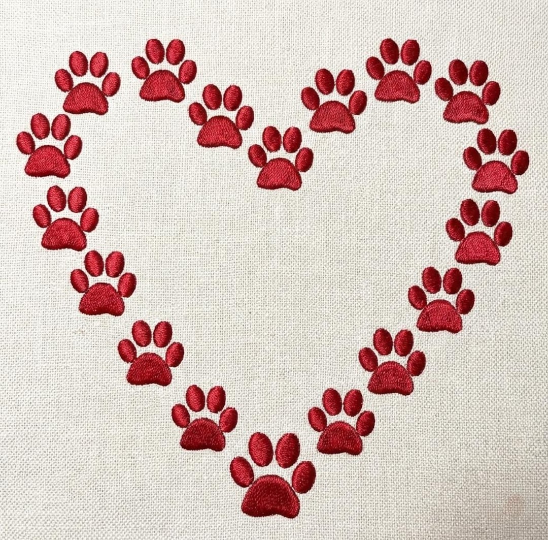 Paw Heart Embroidery Design, Valentine's Pet Stitch Pattern, Love Paw ...