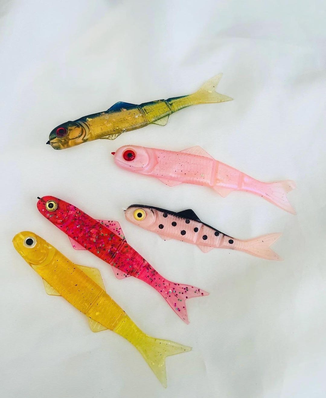 Vintage Fishing Lure Lot | Rubber Glitter Fishing Worms Minnow Bait ...