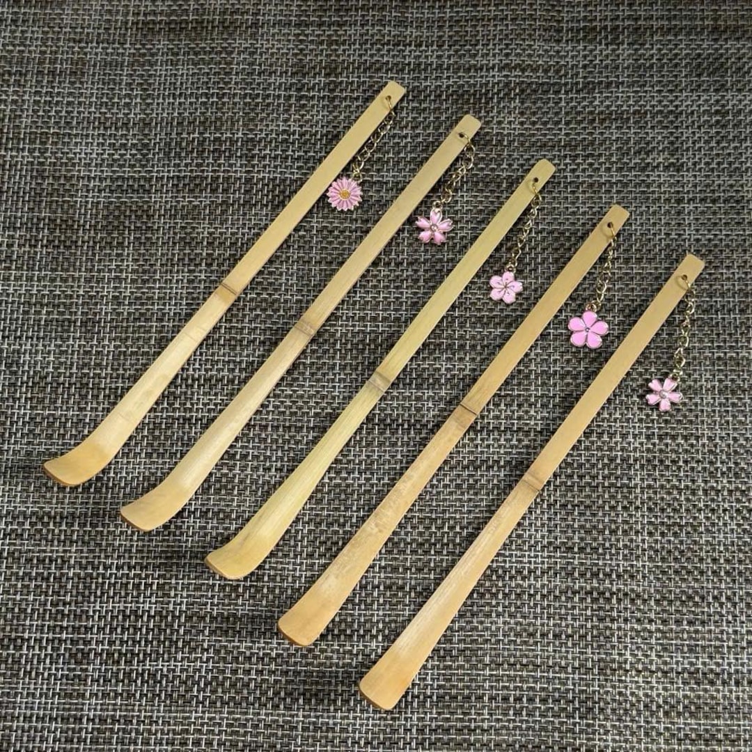 Matcha Scoop With Sakura Charm, Handmade Bamboo Chasaku Charm Aesthetic ...