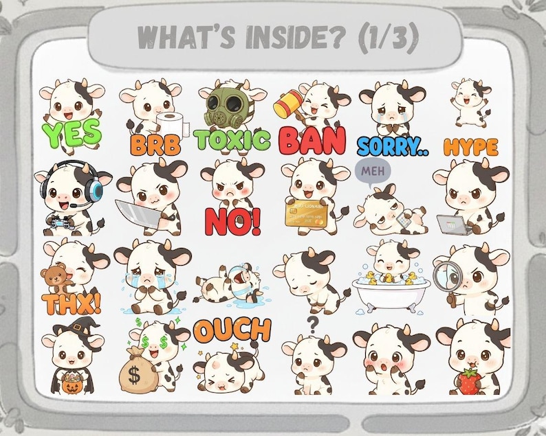 55 Kawaii Cow Emotes: Chibi Twitch Discord PNG Pack (digital Download ...