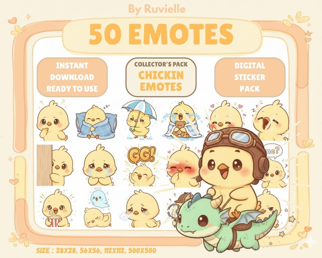 Paquete de 50 emoticonos de pollito kawaii PNG: emoticonos chibi para ...