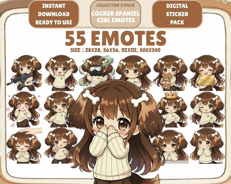 55 Cocker Spaniel Dog Girl Emotes: Kawaii Chibi Twitch Discord (digital ...