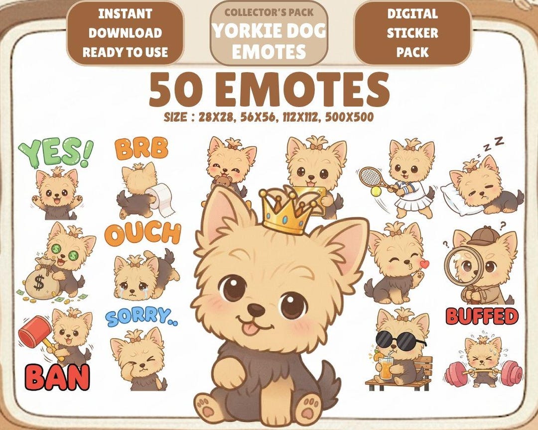50 Kawaii Yorkie Yorkshire Dog Emotes: Chibi Twitch Discord PNG Pack ...