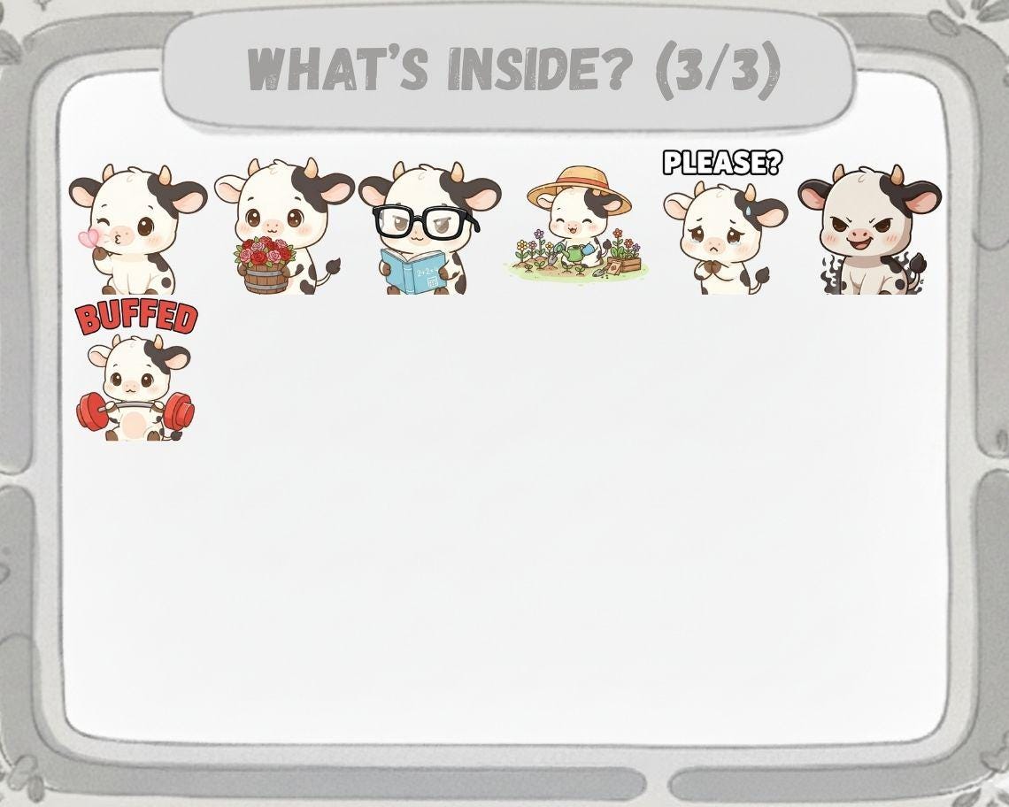 55 Kawaii Cow Emotes: Chibi Twitch Discord PNG Pack (digital Download ...