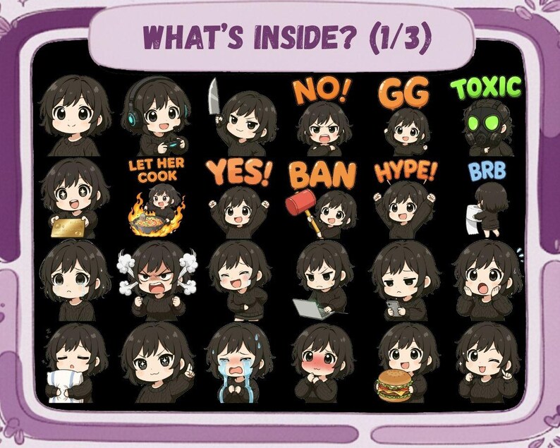 50 Kawaii Chibi Girl Emotes PNG Pack: Twitch Discord Emotes (digital ...