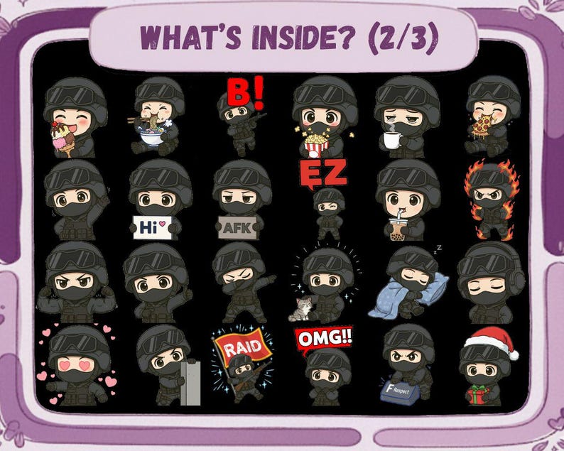 50 Kawaii CS2 CT Operator Emotes PNG Pack: Chibi Twitch Discord Emotes ...