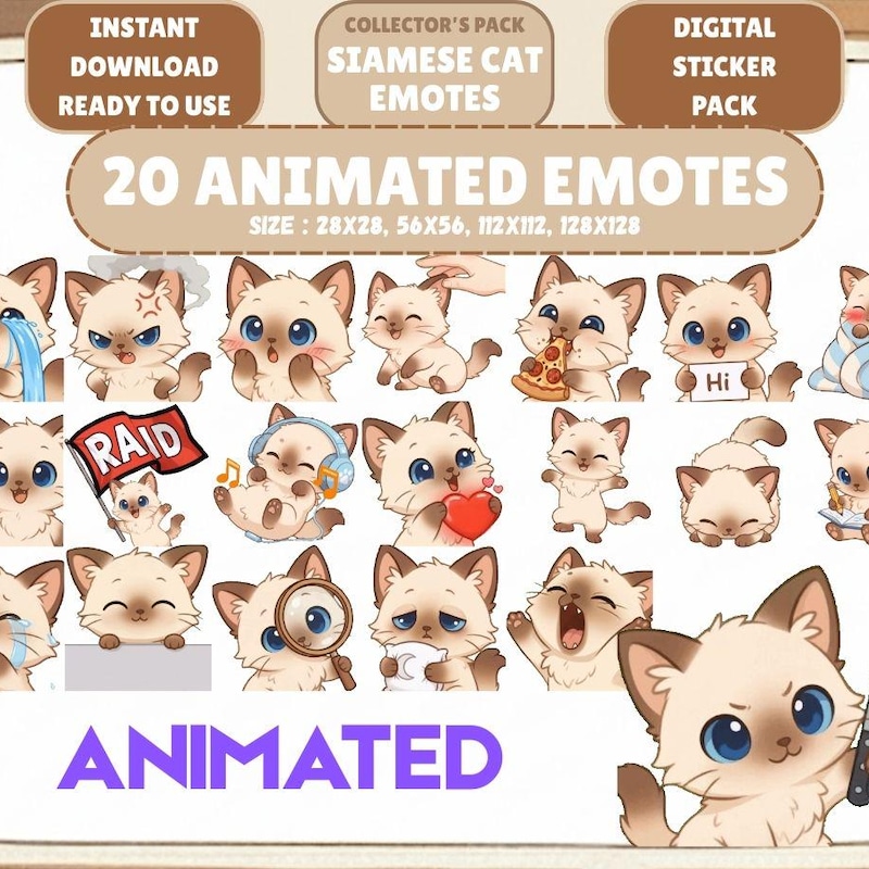 Siamese Animated Emotes - Etsy
