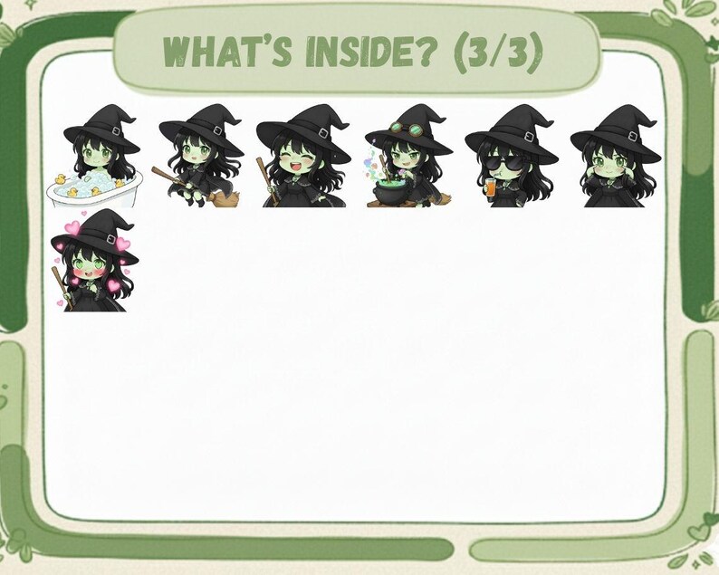 55 Kawaii Green Witch Freckles Emotes PNG Pack: Chibi Twitch Discord ...