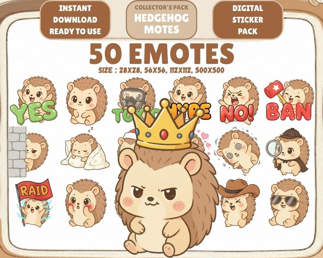 50 Kawaii Hedgehog Emotes PNG Pack: Chibi Twitch Discord Emotes ...