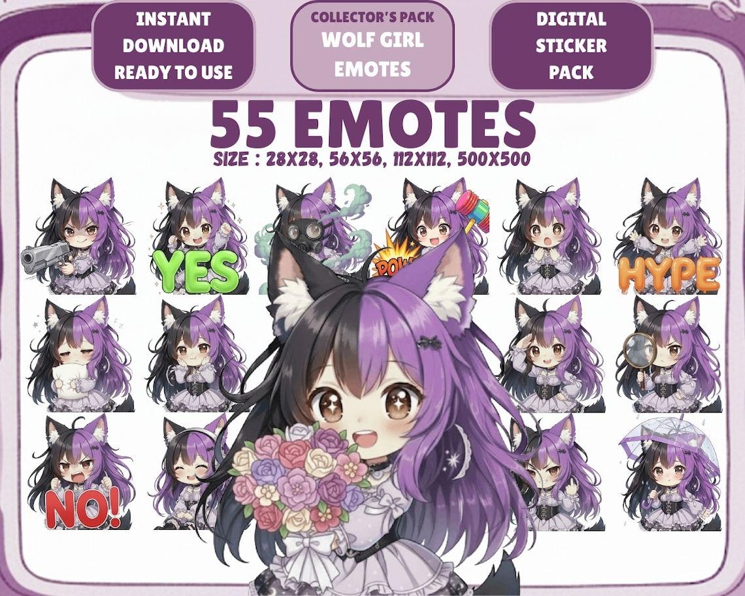 55 Wolf Girl Emotes: Kawaii Chibi Twitch Discord (digital Download) - Etsy