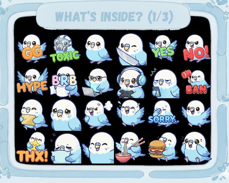 50 Kawaii Budgie Parakeet Emotes PNG Pack: Chibi Twitch Discord Emotes ...
