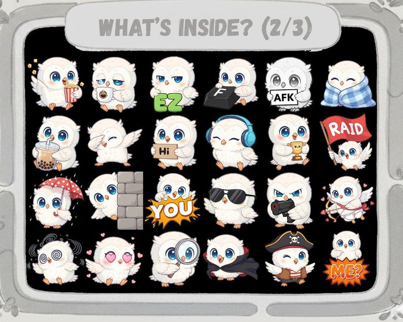 50 Kawaii Baby Snow Owl Chibi Emotes: Twitch Discord PNG Pack (digital ...