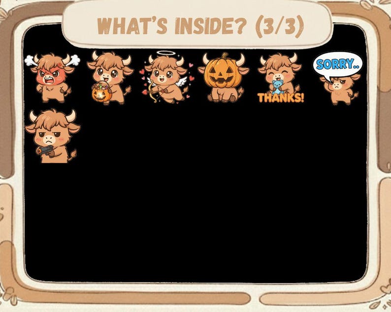 55 Kawaii Highland Cow Emotes PNG Pack: Chibi Twitch Discord Emotes ...
